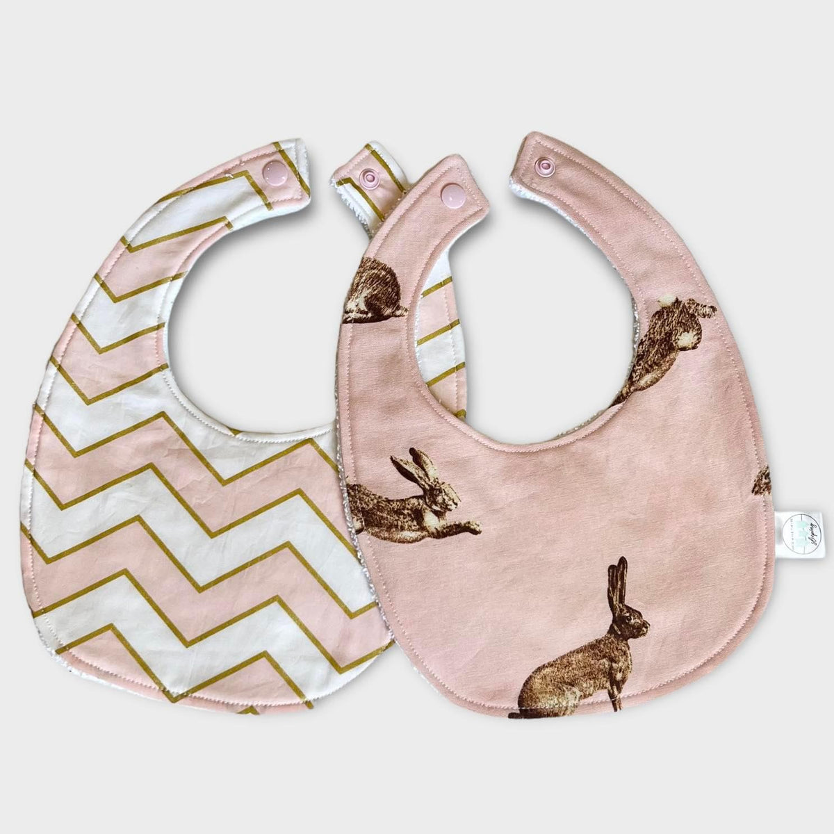 Baby Bibs Twin Pack Round - Rabbits – Made While They're Sleeping