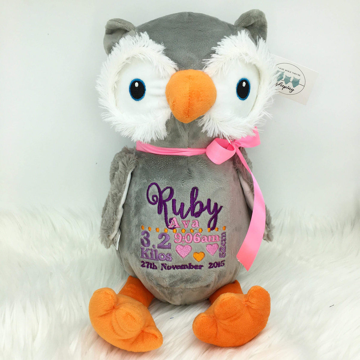 Personalised Grey Owl Cubby – Made While They're Sleeping